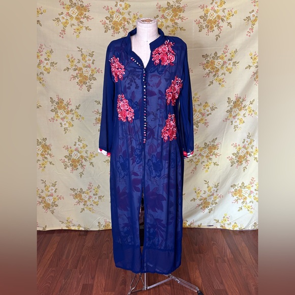 unbranded | Tops | Vintage 8s Handmade Embroidered Sheer Maxi Tunic Top ...